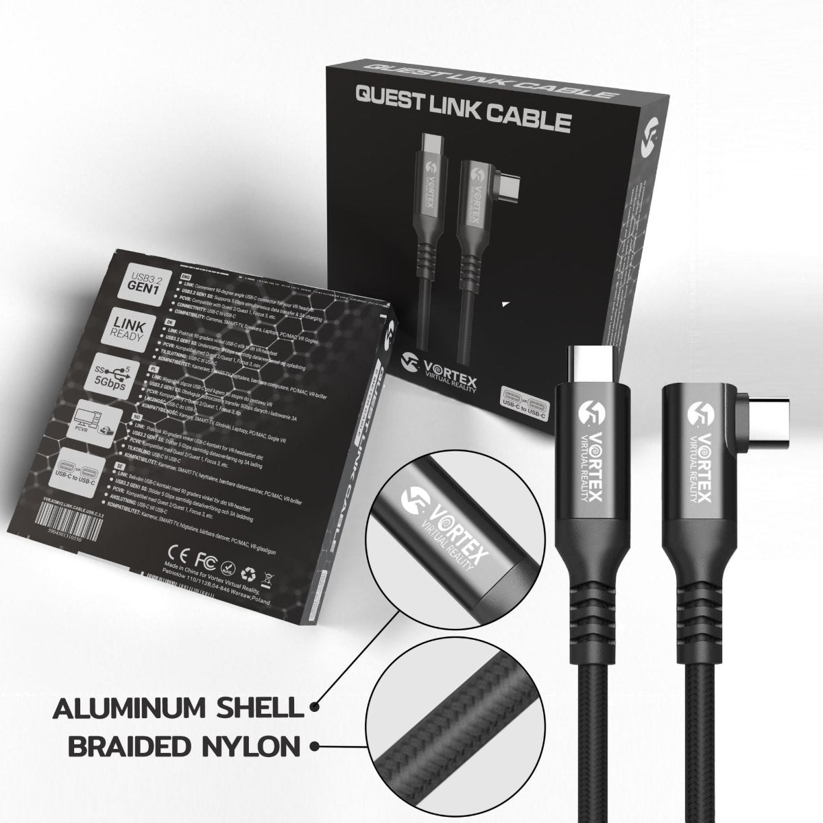 5m cable from VortexVR USB-C to Meta Quest Link | to Quest 3S Quest 3